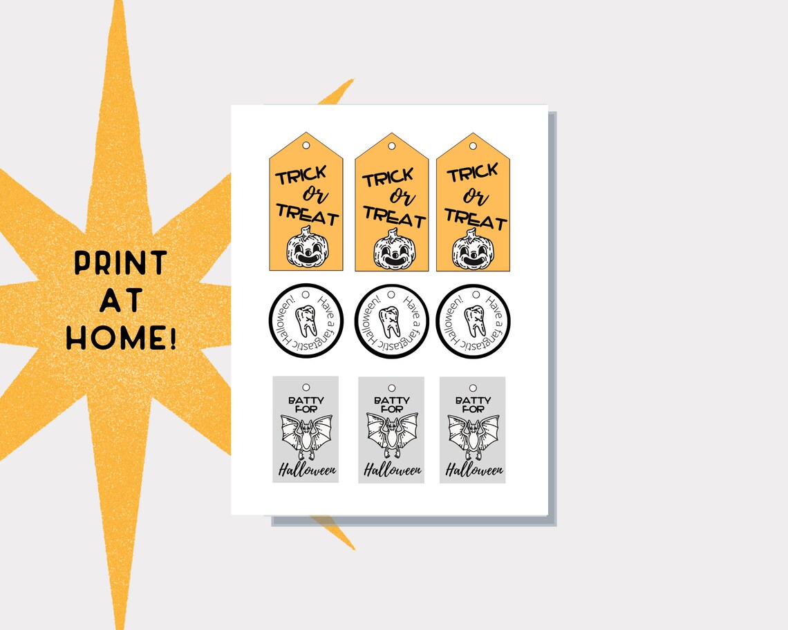 Printable Halloween Gift Tags Set Print Out 8.5 X 11 / Print at Home ...