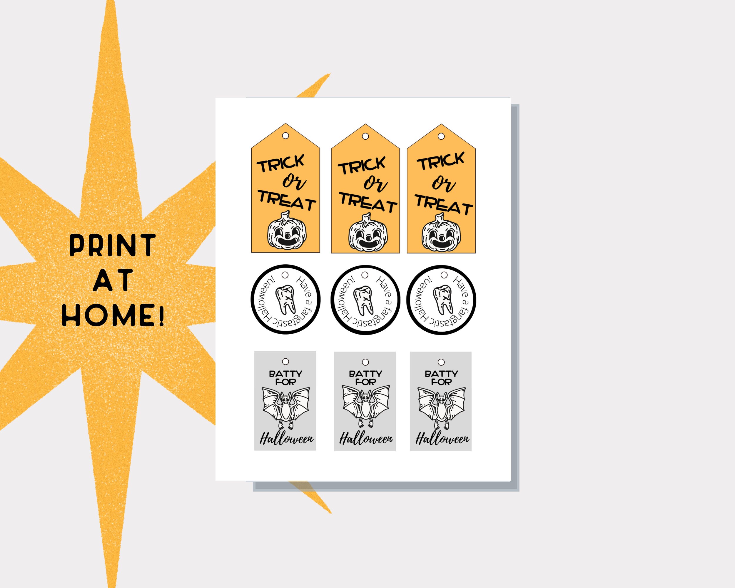 Printable Halloween Gift Tags Set Print Out 8.5 X 11 / Print at Home ...