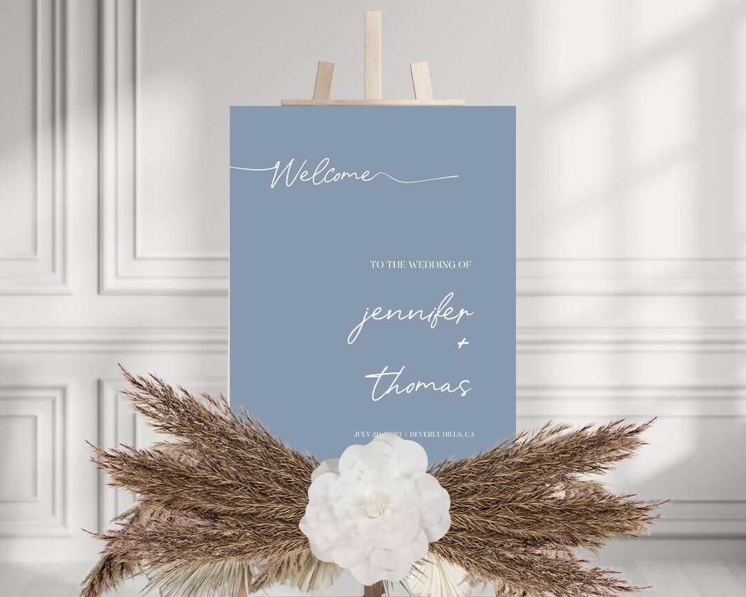 Wedding Templates Dusty Blue Welcome Sign Canva Template Printable ...