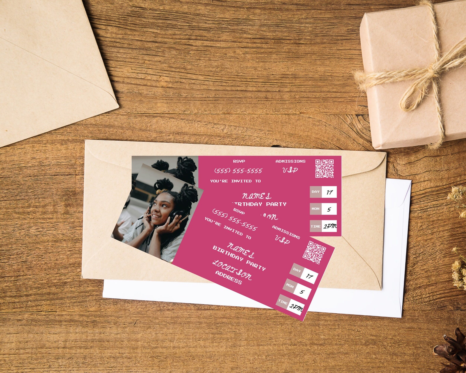 Pink Party Invitation Concert Ticket Theme EDITABLE Canva Template ...