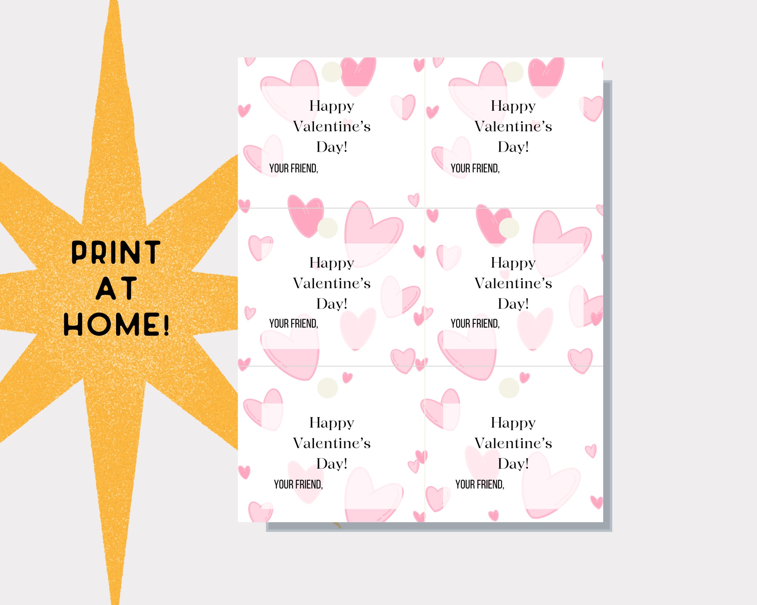 Valentine's Day Printable Kid's Cards/ Print at Home Valentine's Day ...