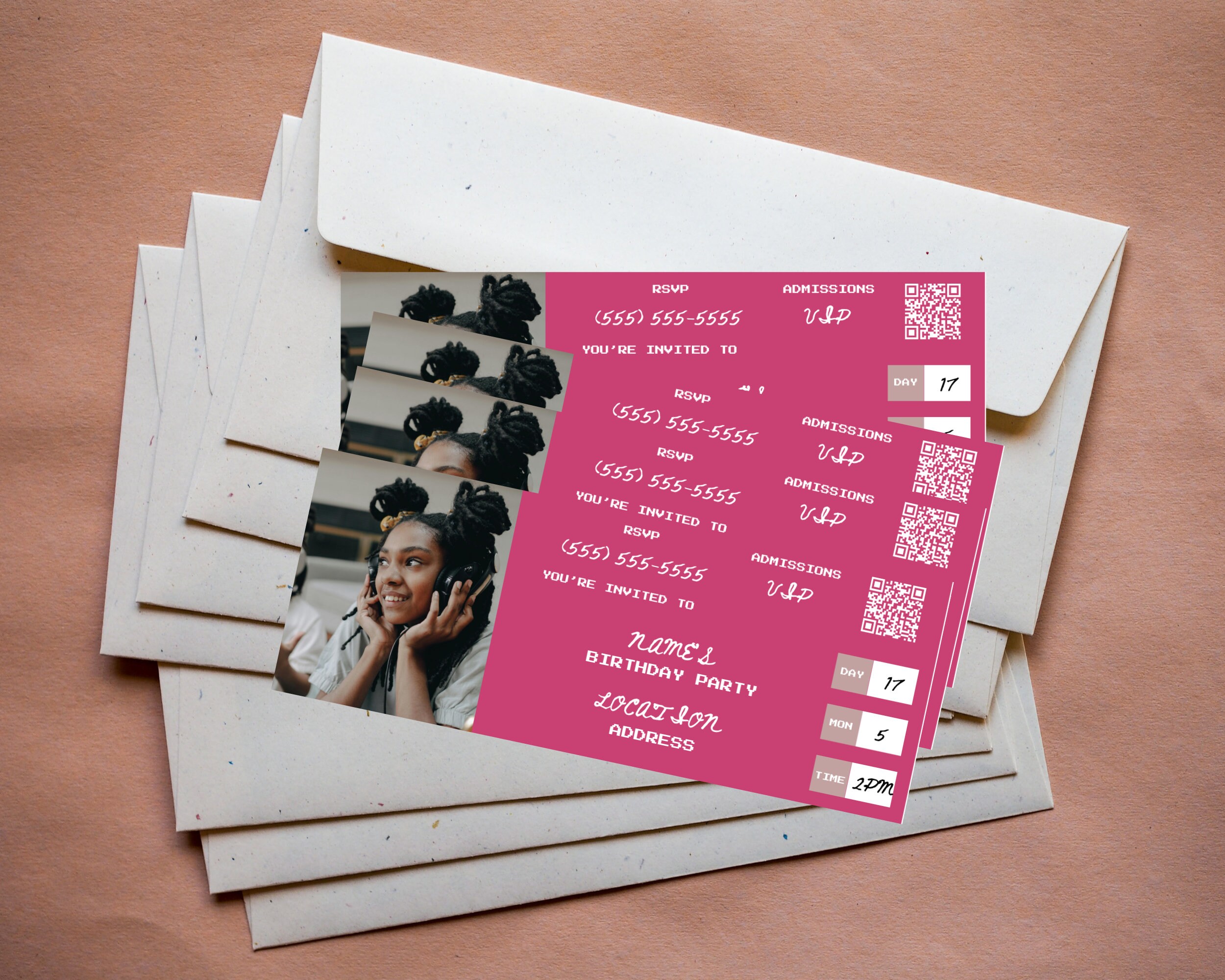 Pink Party Invitation Concert Ticket Theme EDITABLE Canva Template ...