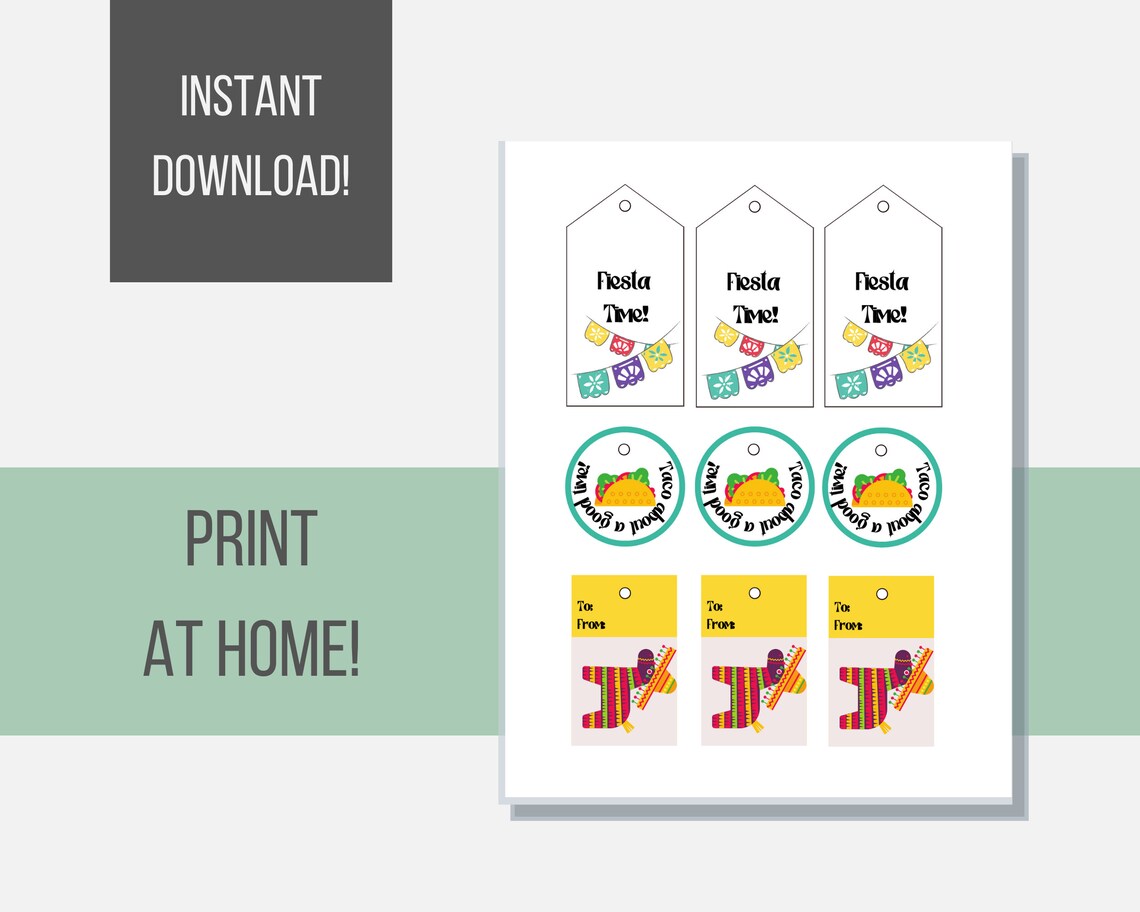 Printable Cinco De Mayo Gift Tags / Print at Home 8.5 X 11 Digital ...