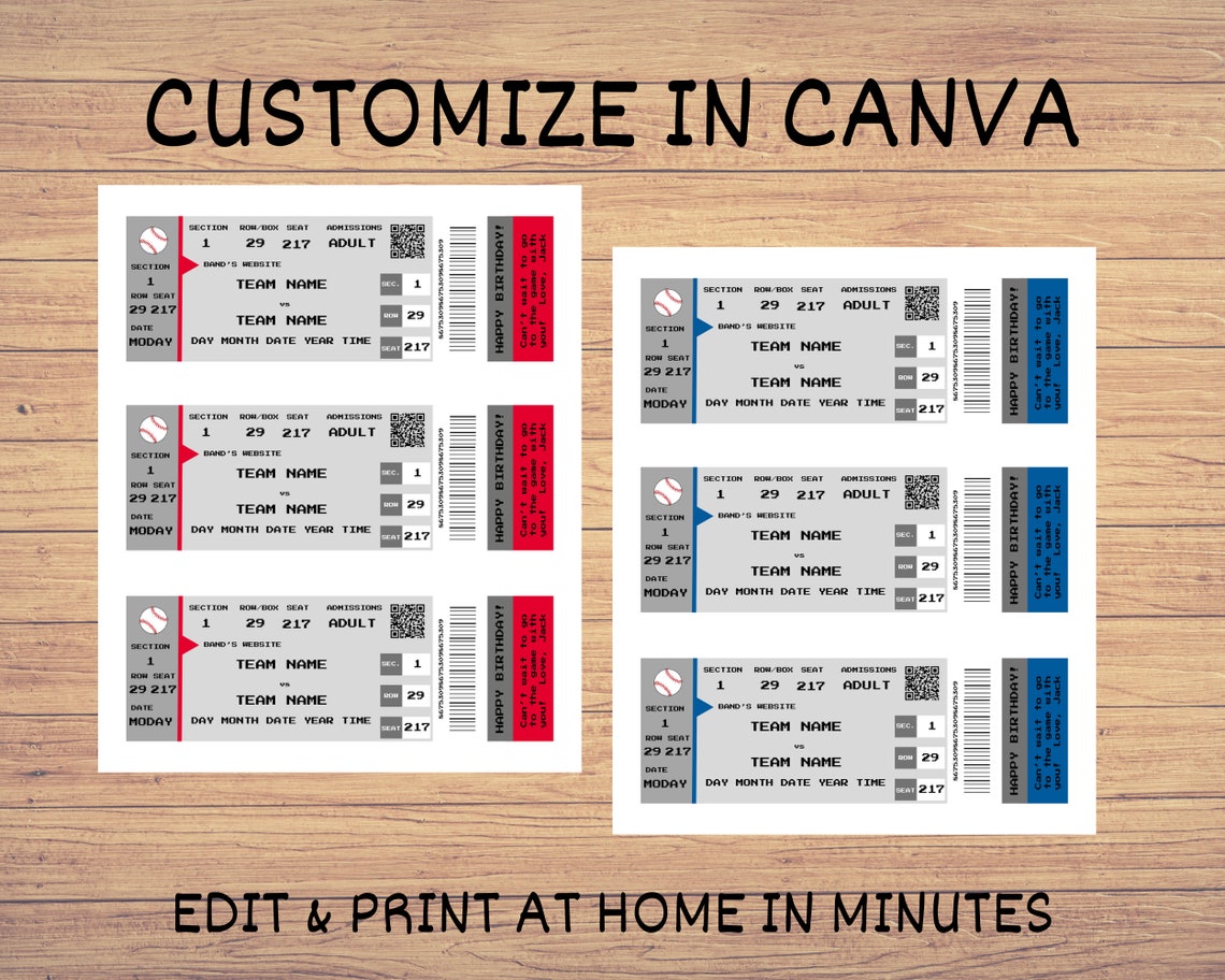 Printable Baseball Ticket- EDITABLE Baseball Game Ticket Template ...