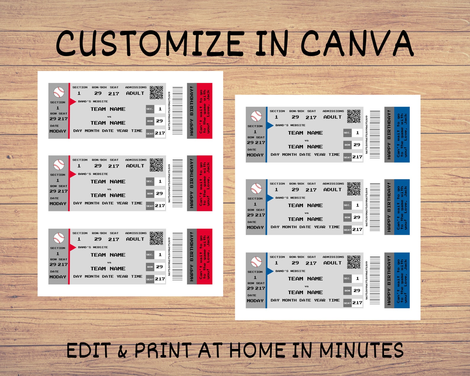 Printable Baseball Ticket- EDITABLE Baseball Game Ticket Template ...