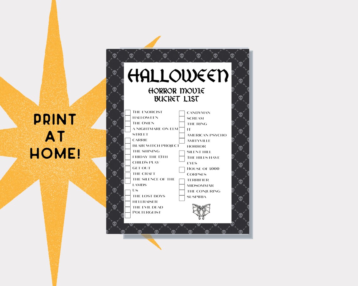 Halloween Movie Printable Bucket List Fall Movies / Print or Use With ...