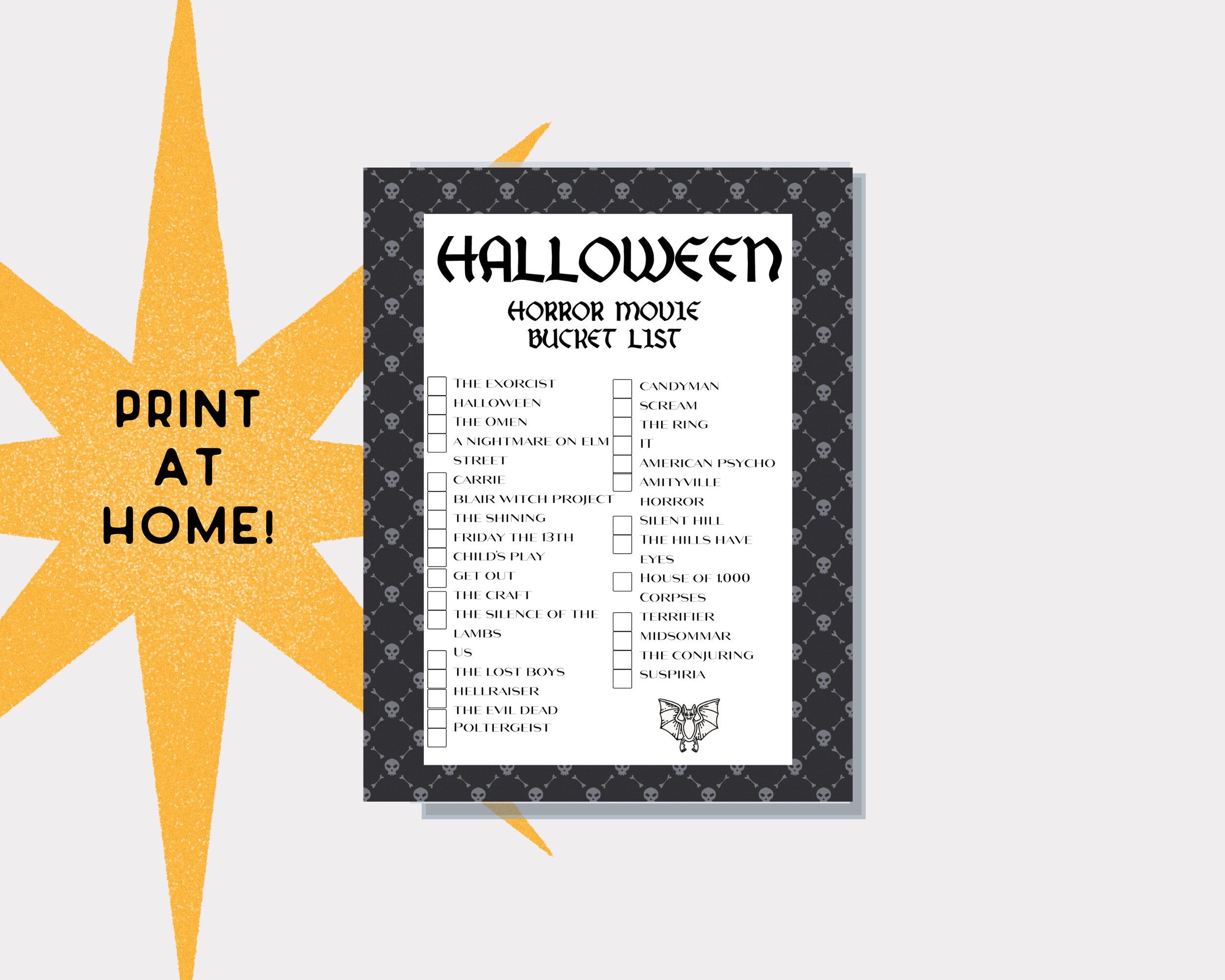 Halloween Movie Printable Bucket List Fall Movies / Print or Use With ...