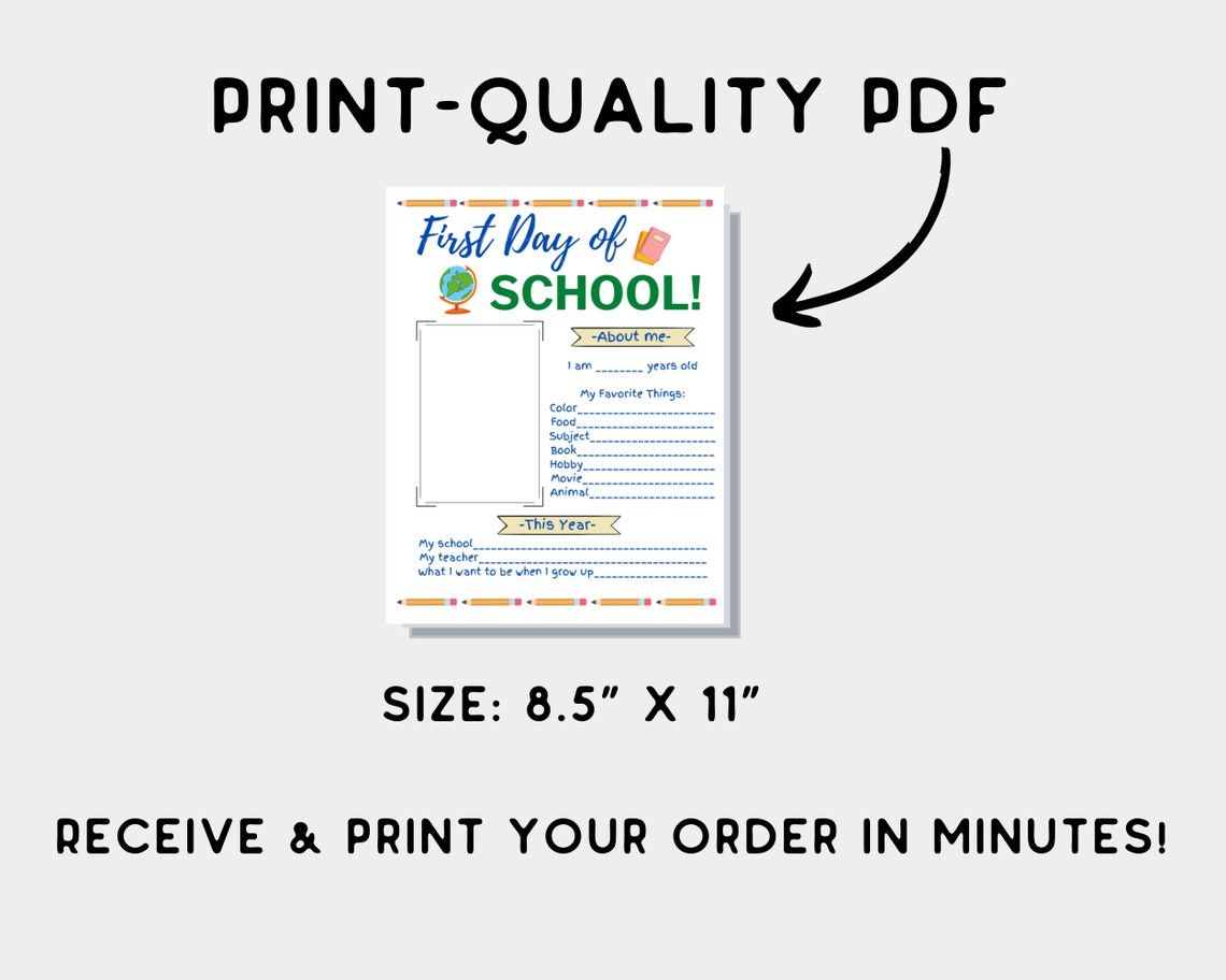 Back to School Kids Printable Interview First Day and Last Day of ...