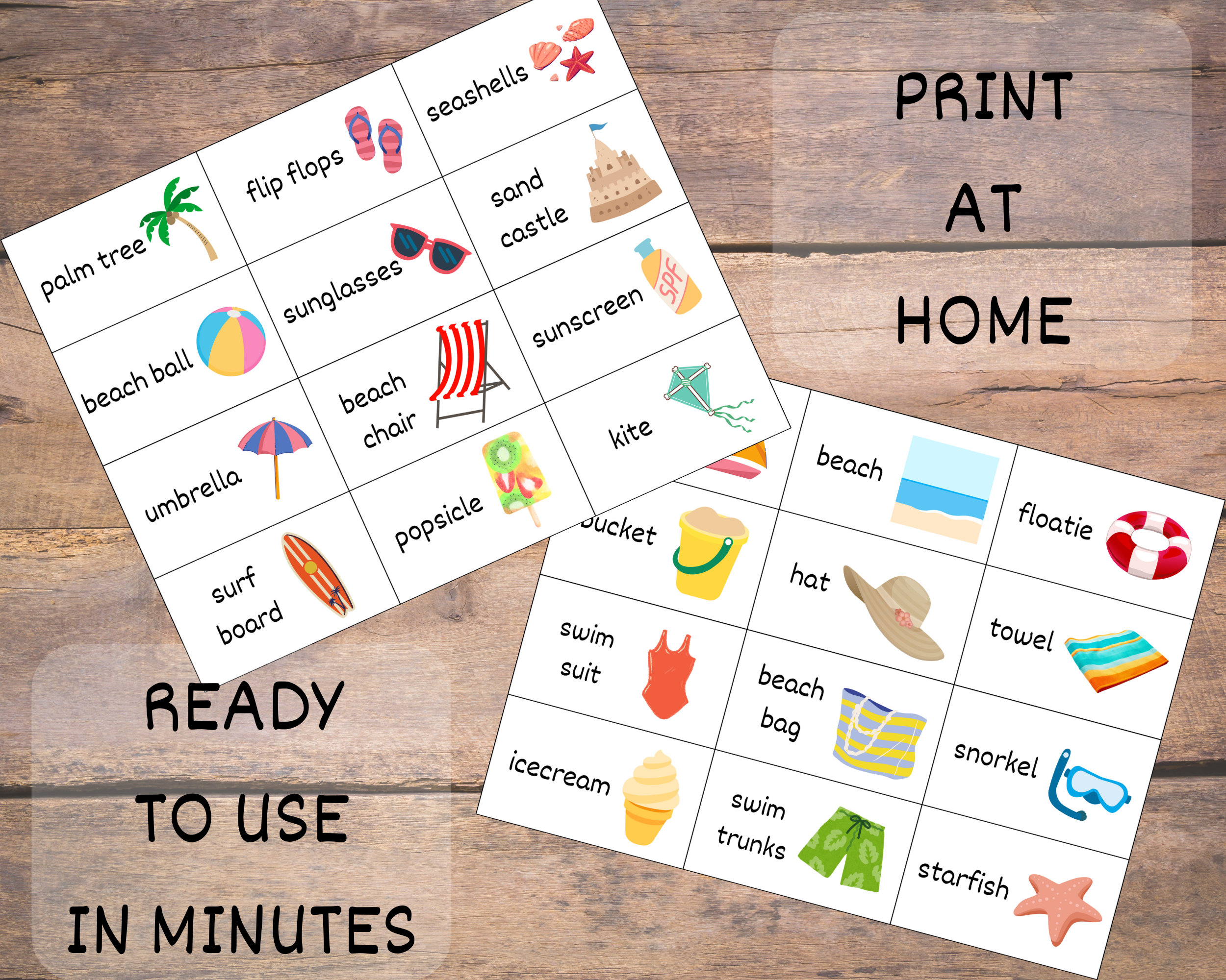 Flashcards for Kids Printable Summer Flashcards Homeschool Preschool ...
