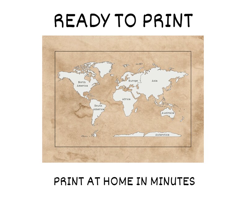 Karte der Welt Zuhause Schule Wand Kunst Kontinent Printable für ...