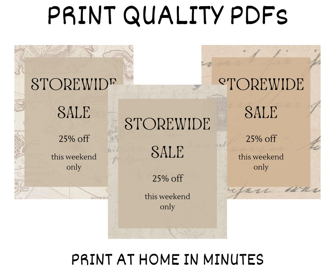 Printable Business Sign Sale Canva Template Antique Design Vintage ...