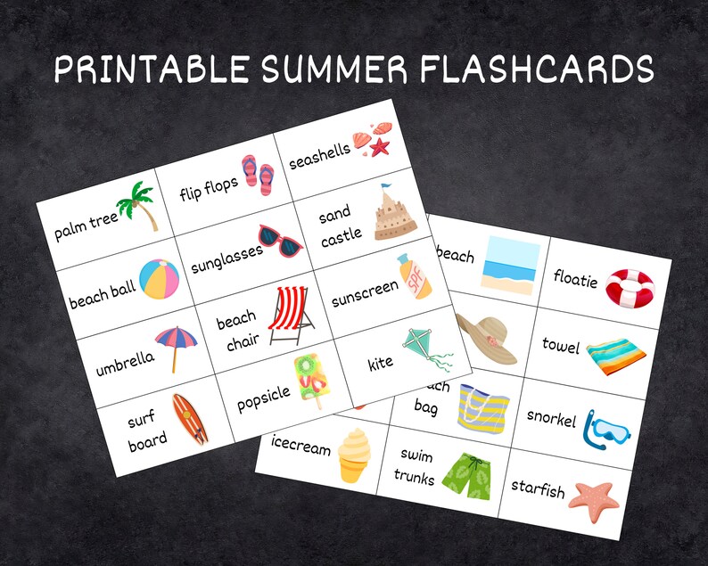 Flashcards for Kids Printable Summer Flashcards Homeschool Preschool ...
