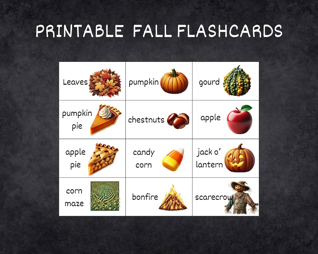 Printable Fall Flashcards / Kids Flashcards / Homeschool / Preschool ...