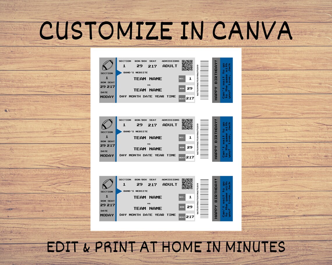 Printable Football Ticket EDITABLE Football Game Ticket Template ...
