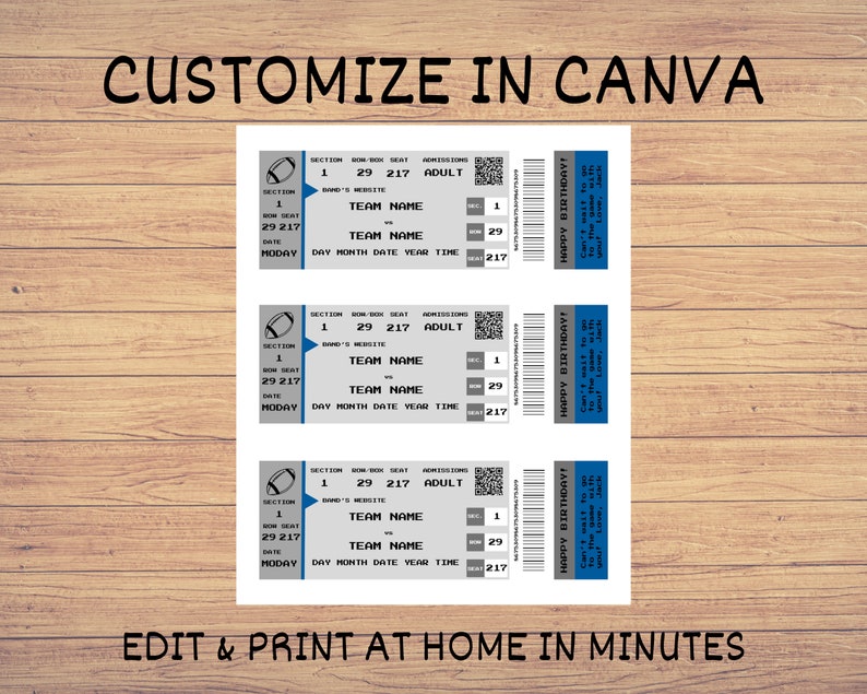 Printable Football Ticket EDITABLE Canva Football Game Ticket Template ...
