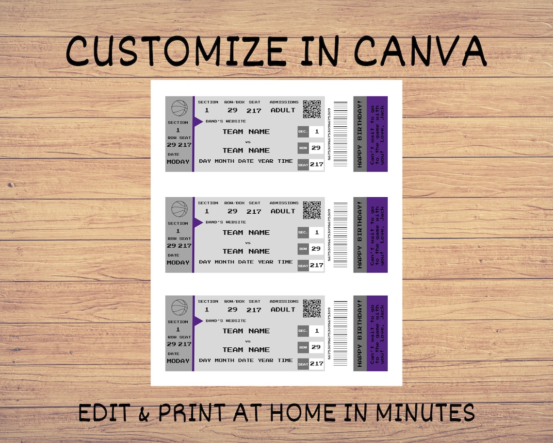 Printable Basketball Ticket EDITABLE Basketball Game Ticket Template ...