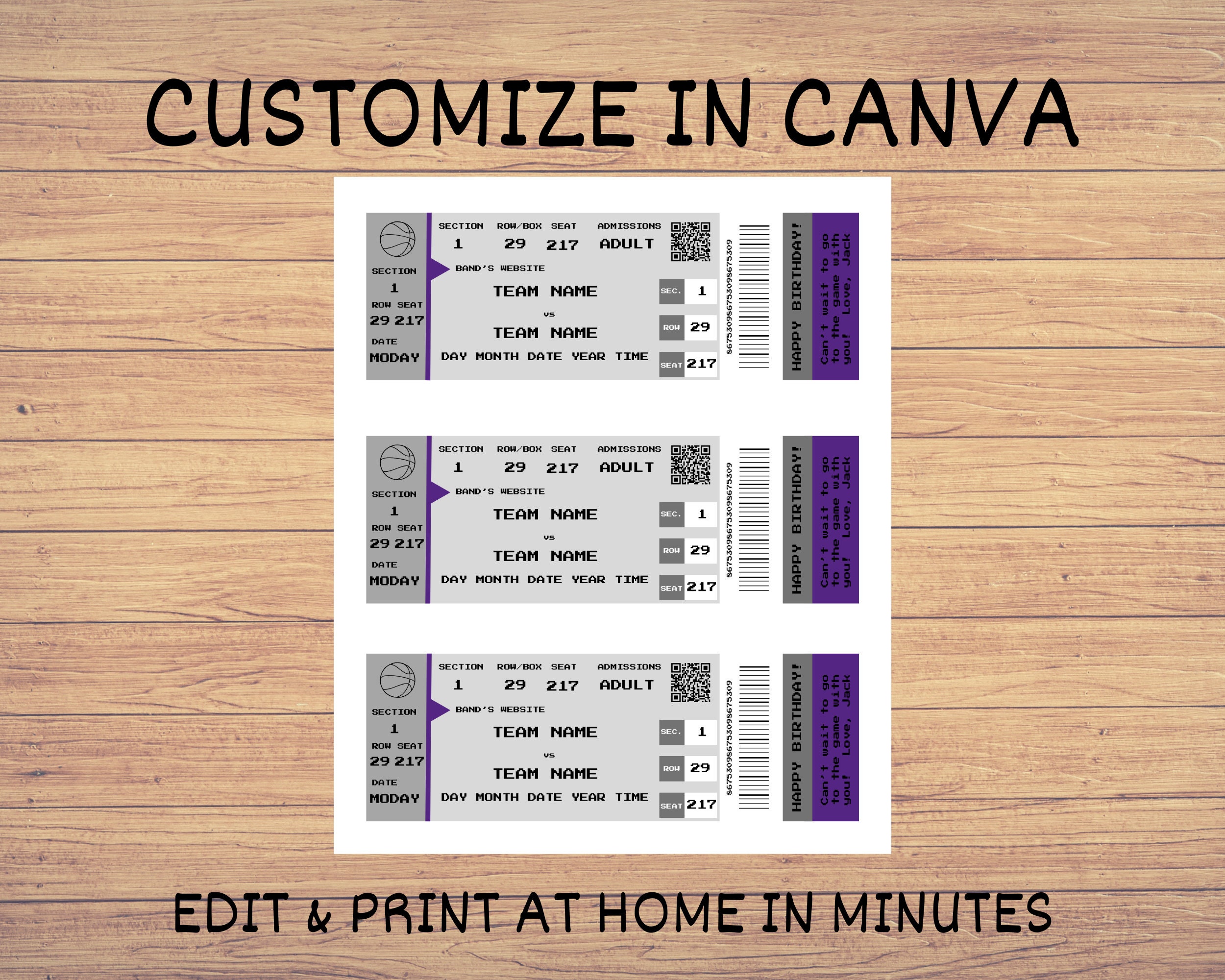 Printable Basketball Ticket EDITABLE Basketball Game Ticket Template ...