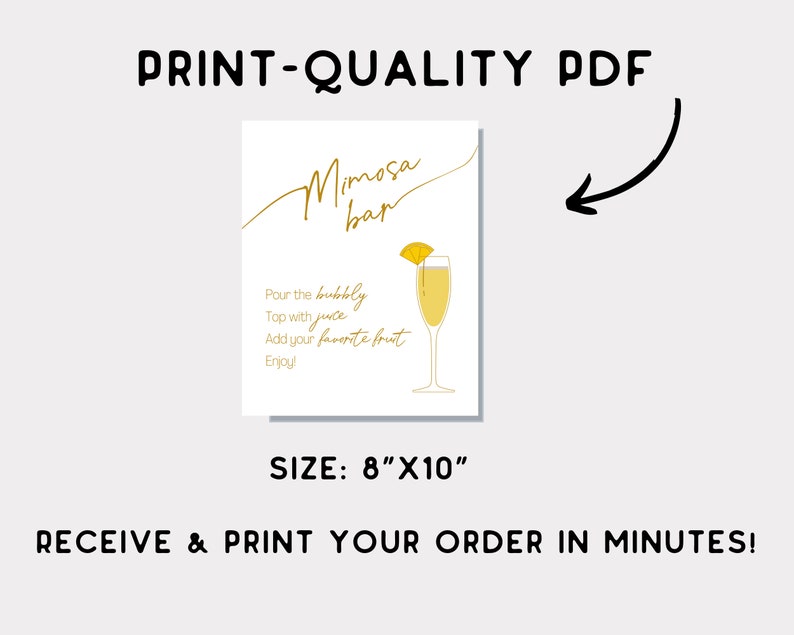 Mimosa Bar Sign Printable 8" X 10" Mimosa Bar Sign Print at Home Brunch ...