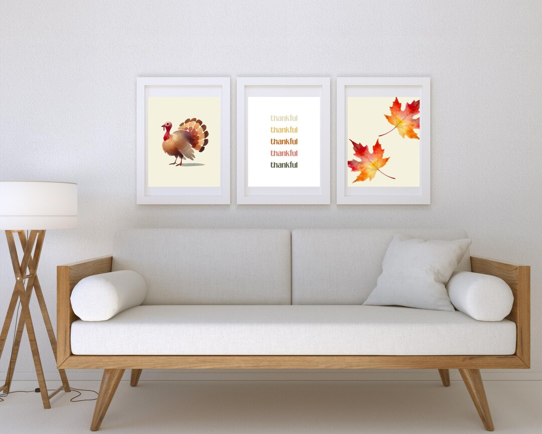 Printable Thanksgiving Wall Art Set of 4 Thankful Fall Leaves Turkey ...