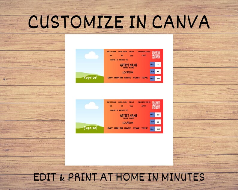 Red Kids Concert Ticket Template Printable Event Ticket EDITABLE ...