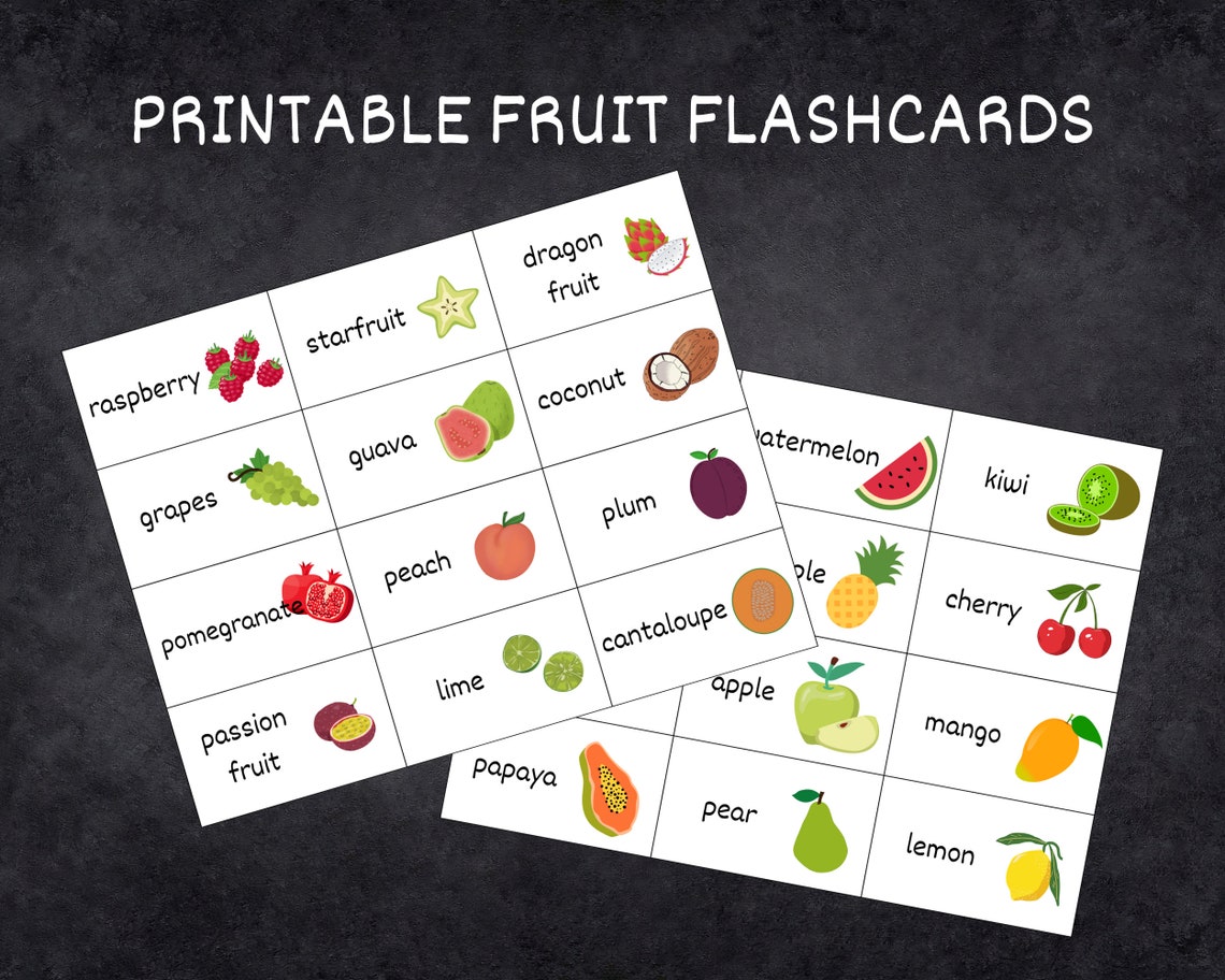 Preschooler Printable Flash Cards Educational Digital Download Fruit ...