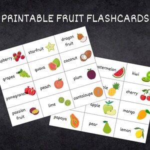 Preschooler Printable Flash Cards Educational Digital Download Fruit ...