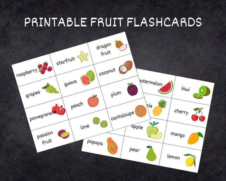 Preschooler Printable Flash Cards Educational Digital Download Fruit ...