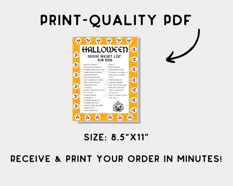 Halloween Movie Printable Bucket List Fall Movies / Print or Use With ...