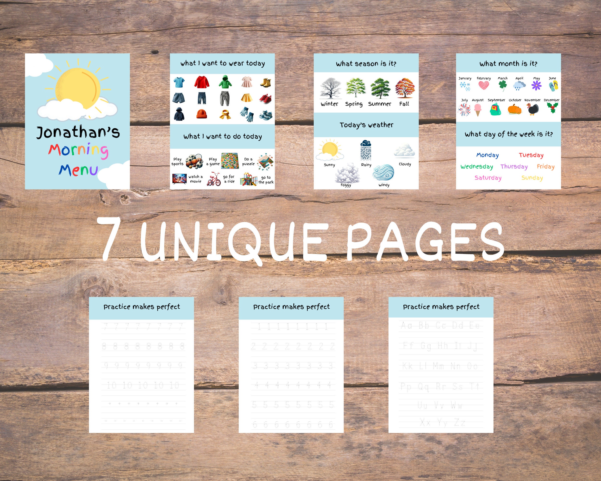 Morning Menu for Kids / Daily Planner for Kids 3-6 / Print at Home - Etsy