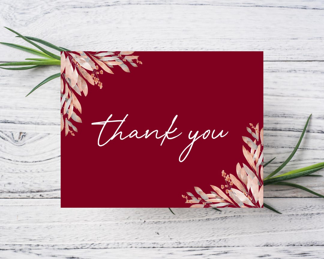 Burgundy Wedding Thank You Card Printable Wedding Template Floral ...