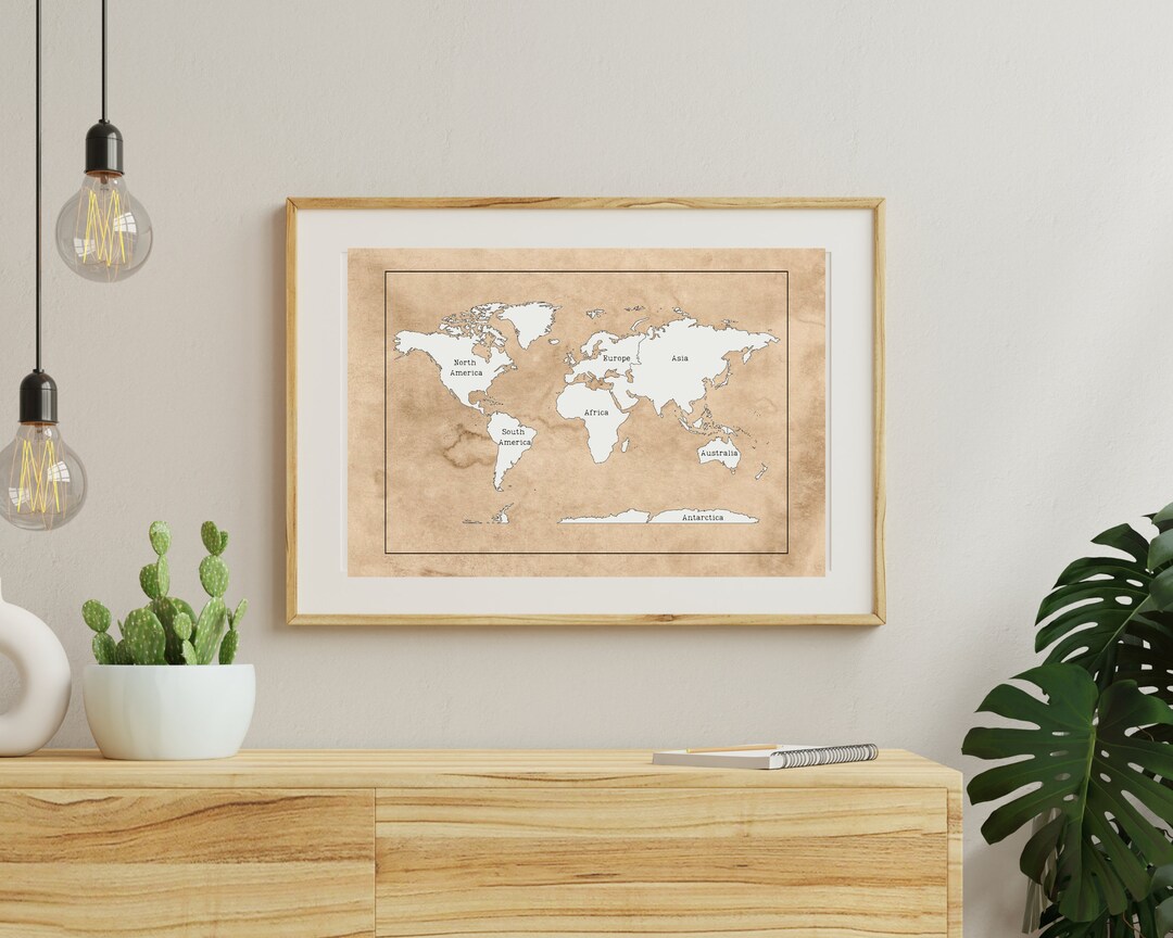 Map of the World Home School Wall Art Continent Printable for Classroom ...