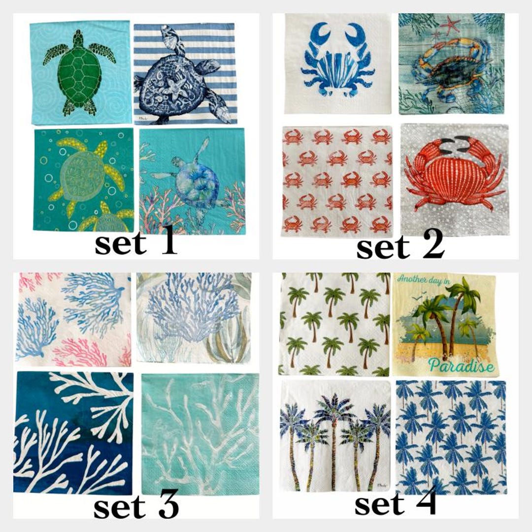 Decoupage Paper Napkin Sets of 4 Beach Ocean Themes Coastal Decoupage ...