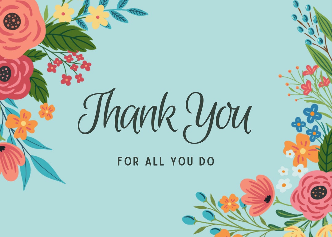 Printable Thank You Note Card Floral Note Card 5 X 7 Printable Note ...