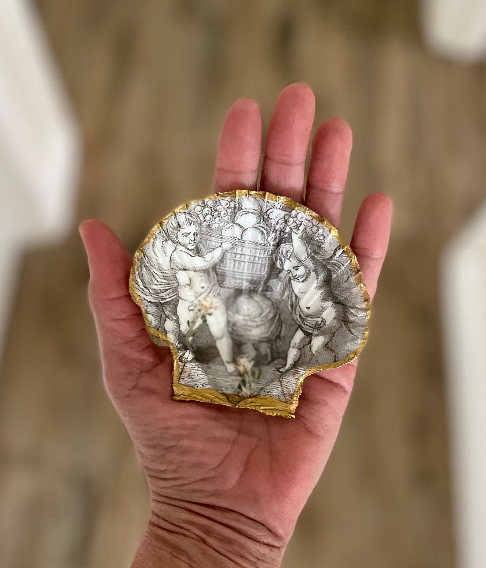 Clam Shell Ring Dish Decoupage Angles Clam Shell Ready to Ship - Etsy