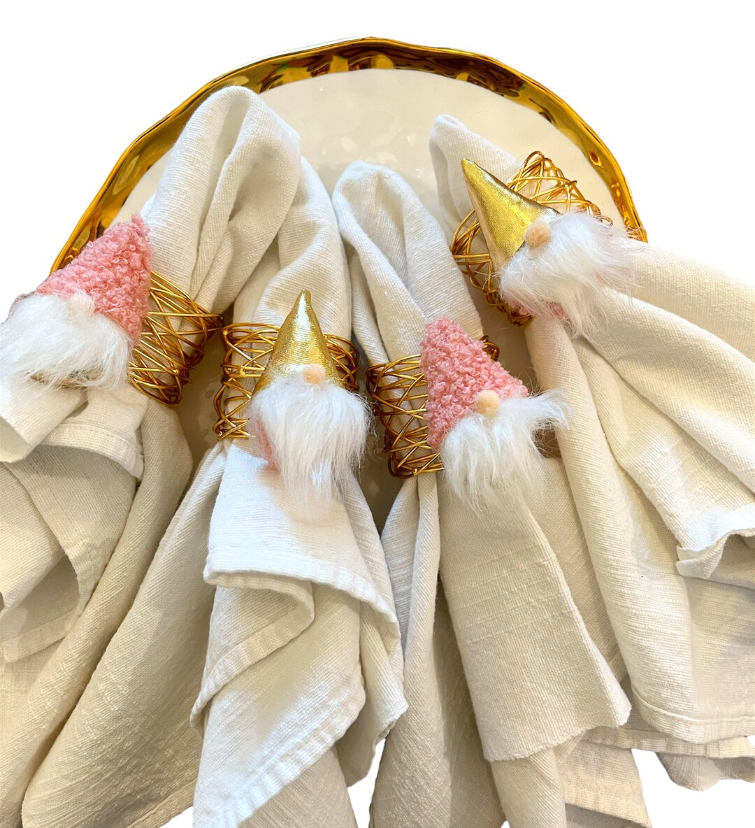Napkin Rings Gnomes Napkin Rings Table Decor Pink & Gold Gnomes Napkin ...