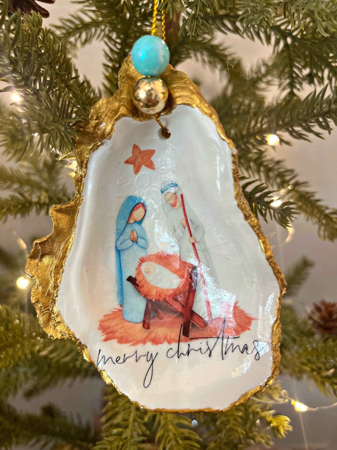 Nativity Ornament Baby Jesus Ornament Decoupage Oyster Shell - Etsy