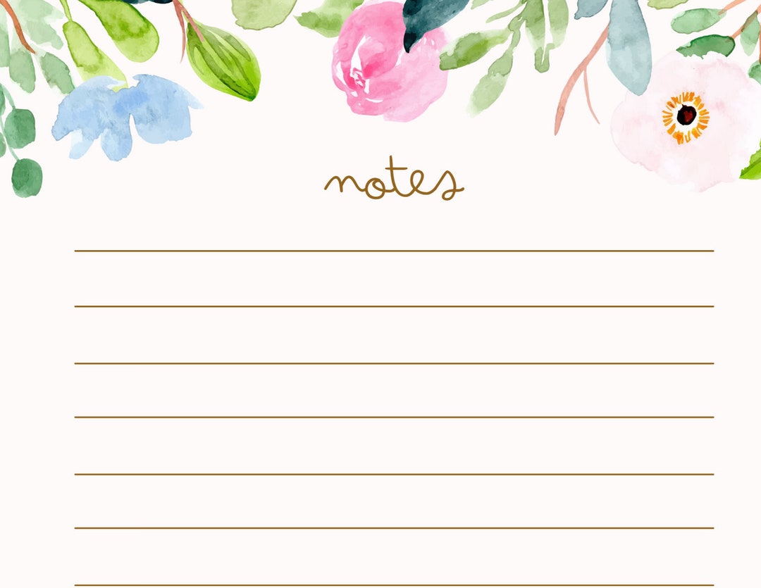 Printable Blank Note Card Pink Blue Floral Note Card 5 X 7 Printable ...
