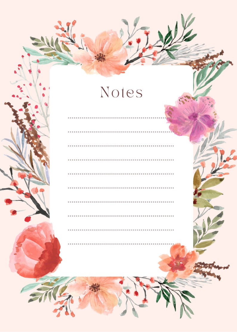 Printable Blank Note Card Peach Lavender Floral Note Card 5 X 7 ...