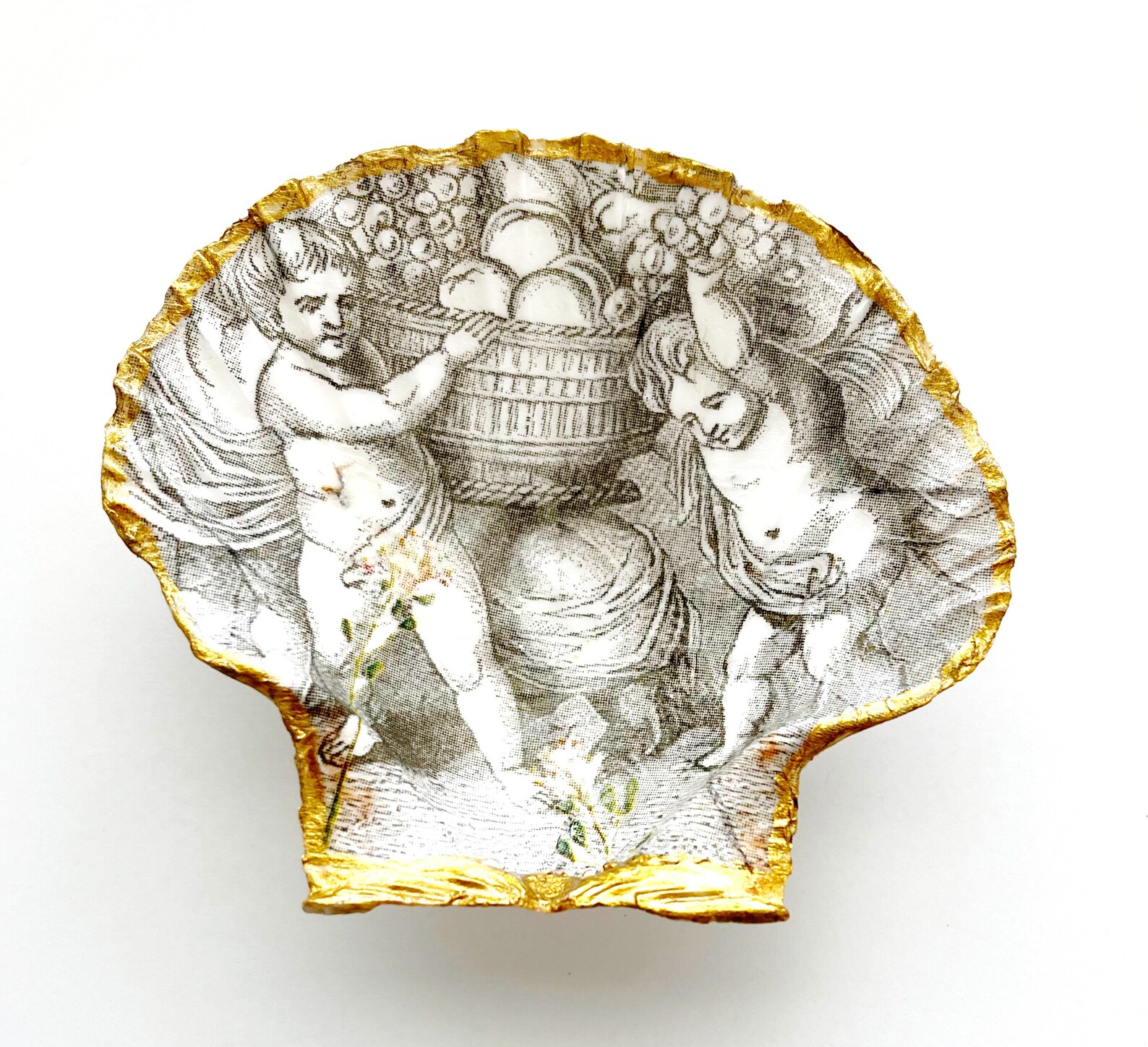 Clam Shell Ring Dish Decoupage Angles Clam Shell Ready to Ship - Etsy