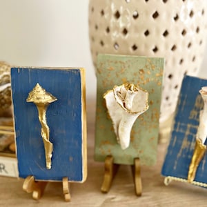 Sea Shell Art Decor Gold Leaf Trimmed Sea Shell Table Display Coastal ...