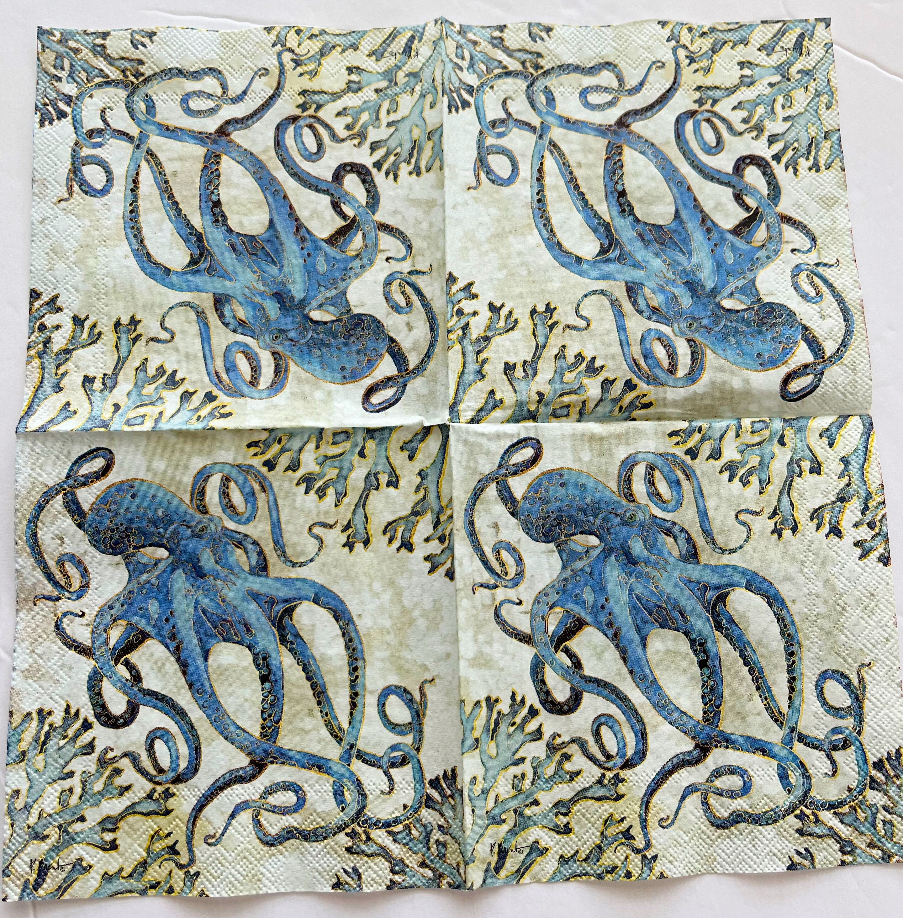 Decoupage Paper Napkin Octopus Paper Napkin Ephemera Scrapbooking Card ...