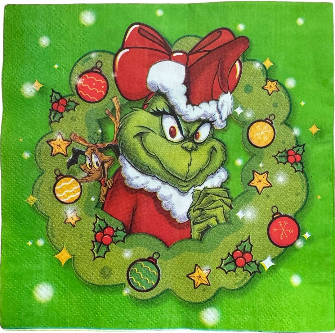 Decoupage Paper Napkin Christmas Grinch Ephemera Scrapbooking Card ...