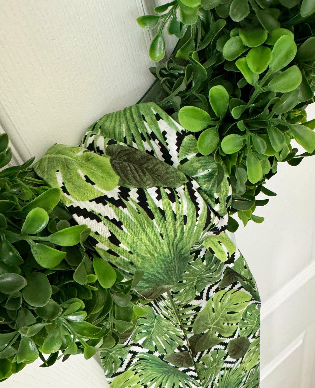 Wreath Sash Tropical Leaves on Geometric Cotton Spring/summer Wreath ...