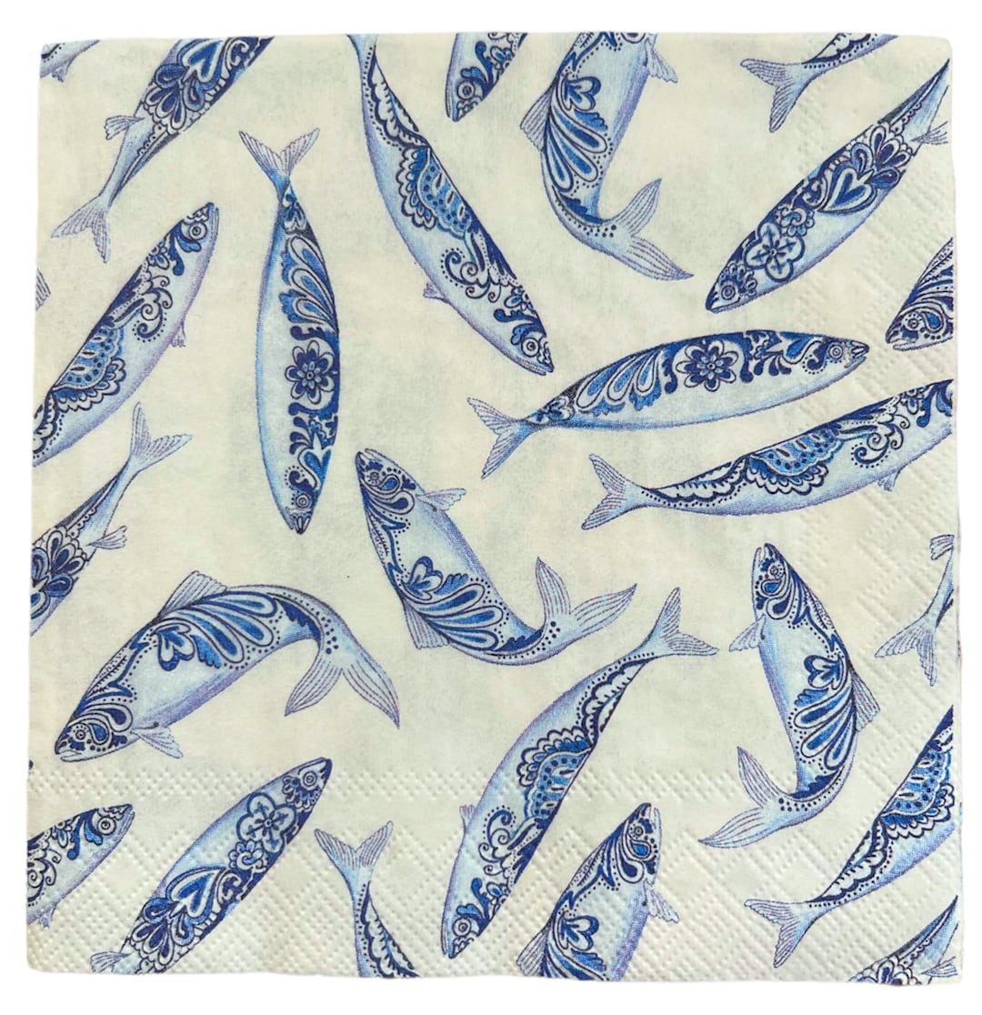 Decoupage Paper Napkin Blue Fish Ephemera Scrapbooking Card Making ...