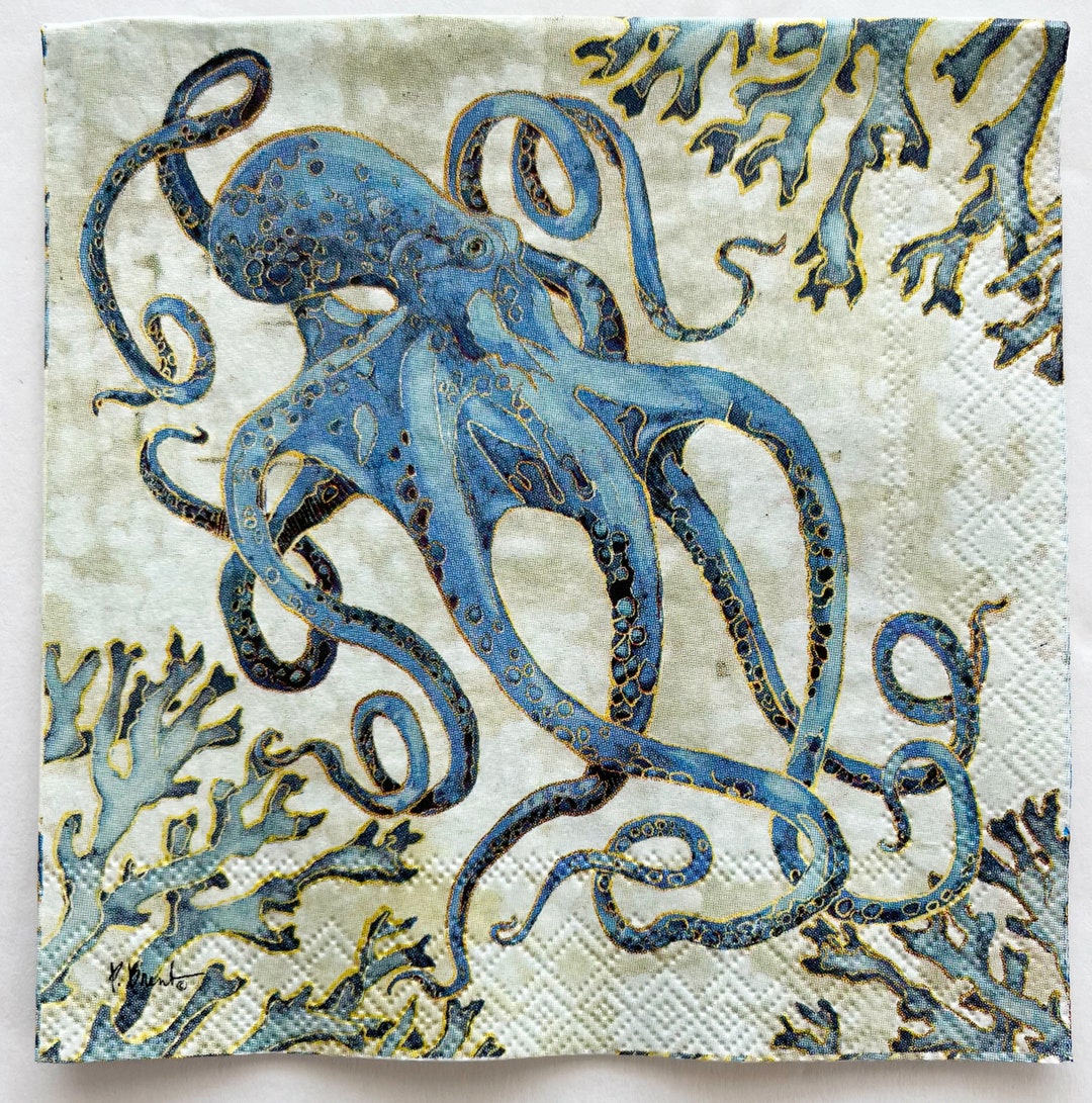 Decoupage Paper Napkin Octopus Paper Napkin Ephemera Scrapbooking Card ...