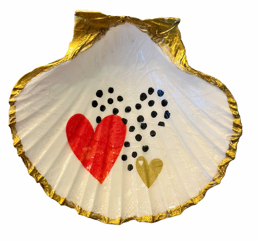 Clam Shell Ring Dish Decoupage Hearts Clam Shell Ready to Ship - Etsy