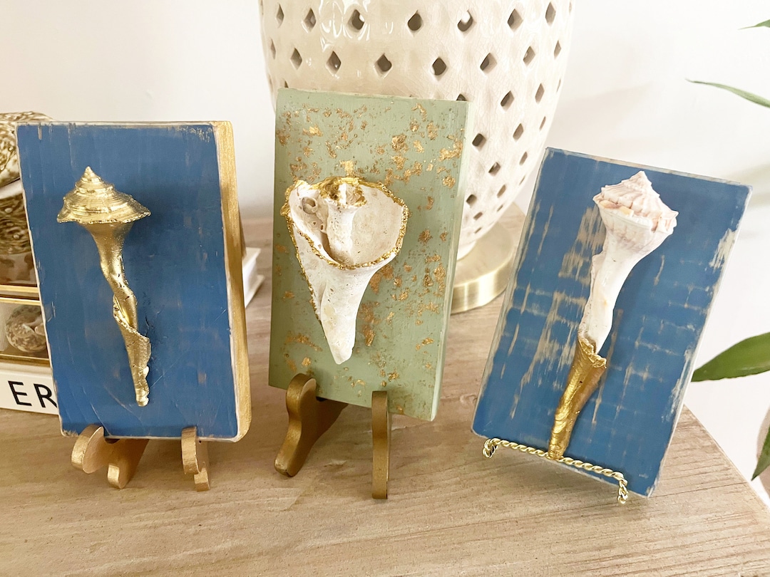 Oyster Shell Art Decor Gold Leaf Trimmed Oyster Shell Table Display ...