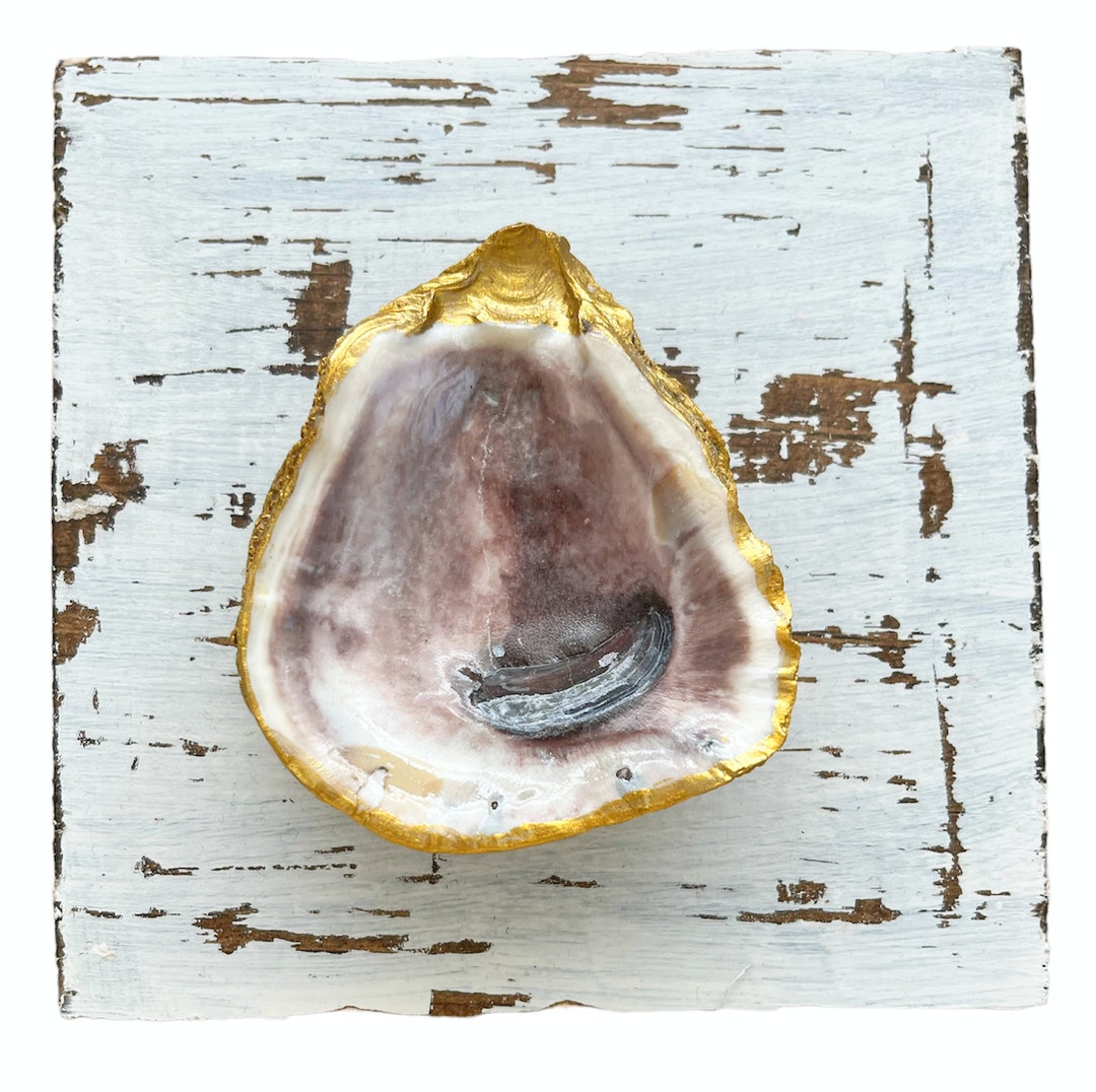 Oyster Shell Art Decor Gold Leaf Trimmed Oyster Shell Table Display ...