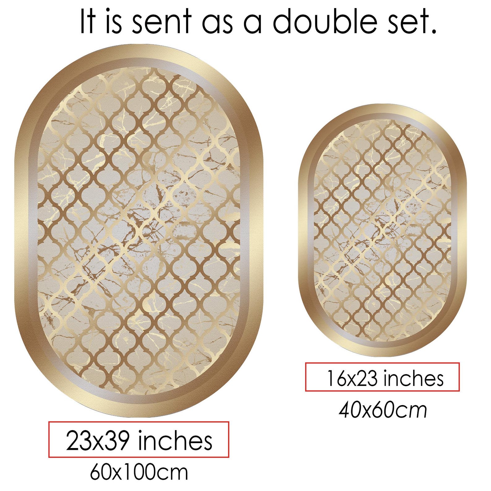 2-piece Gold Moroccan Bathroom Rug Set, Luxury Non-slip Bathroom Mats ...