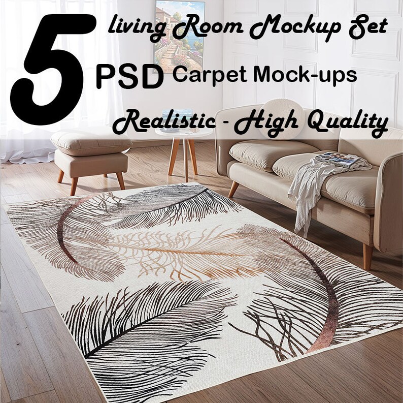 5 Living Room Rug Mockup Bundle PSD Rug Mockups Insert Design via ...